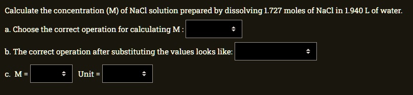 Calculate the concentration (M) of NaCl solution prepared by dissolving ...