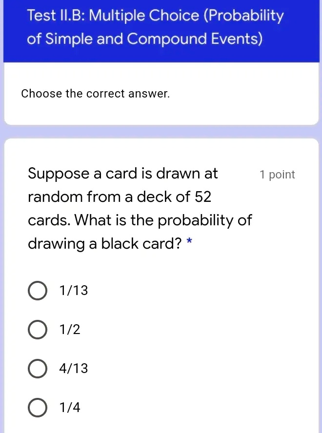 SOLVED: Test IL.B: Multiple Choice (Probability of Simple and Compound ...