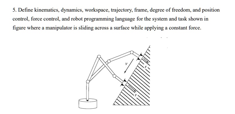 5. Define kinematics, dynamics, workspace, trajectory, frame, degree of freedom, and position ...