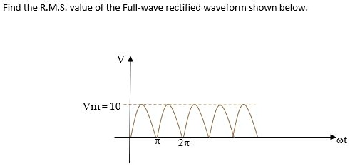 SOLVED: Find the RMS value of the Full-wave rectified waveform shown below: Vm = 10 2Ï€ 7Ï€t