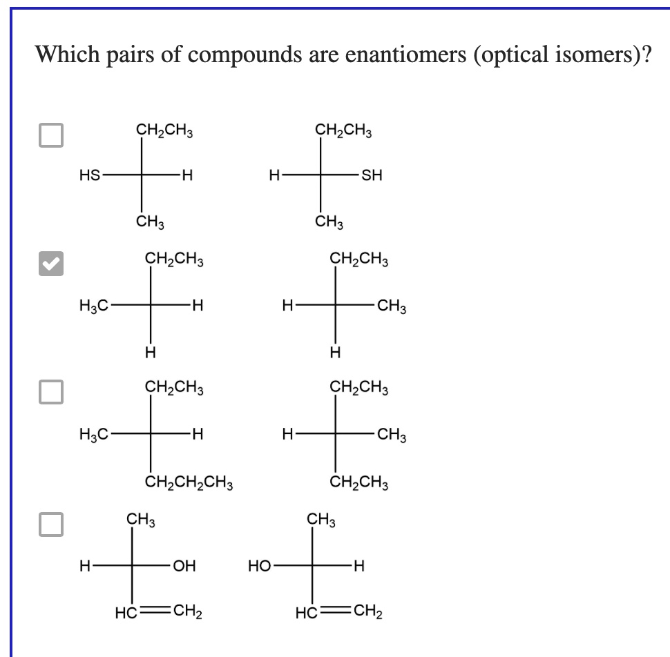 Solved Which Pairs Of Compounds Are Enantiomers Optical Isomers