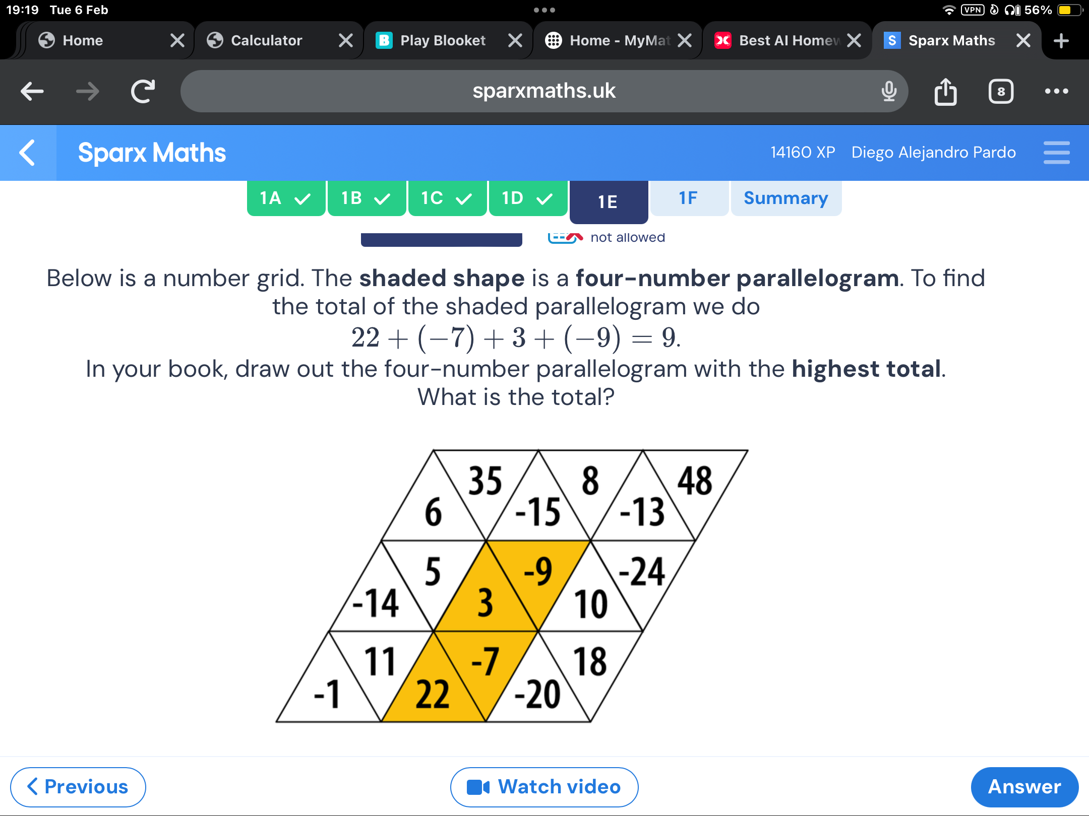 Sparx Maths 14160 XP Diego Alejandro Pardo Below is a number grid. The ...