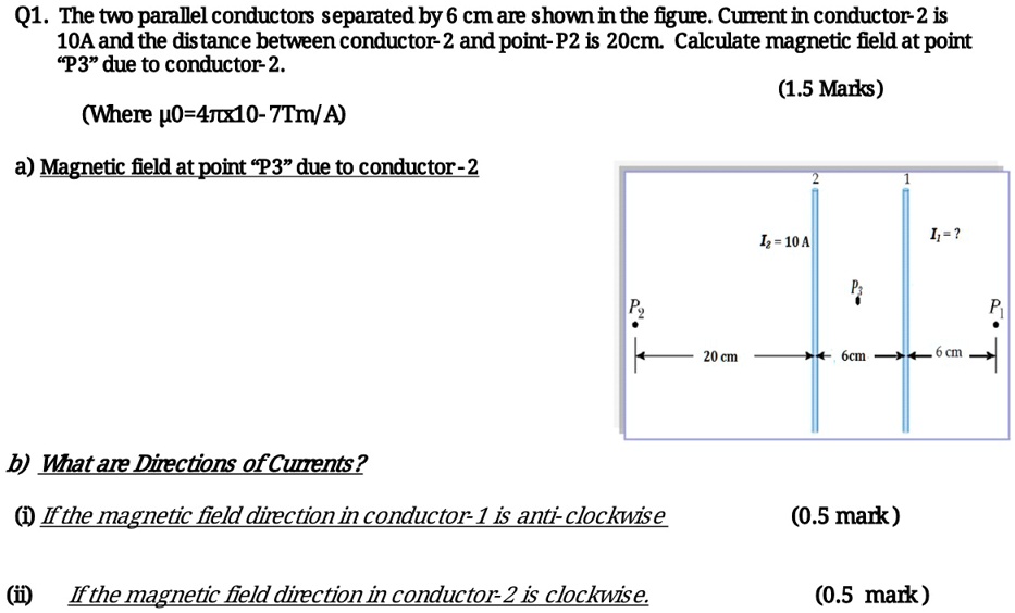 Q1. The two parallel conductors separated by 6 cm are shown in the ...