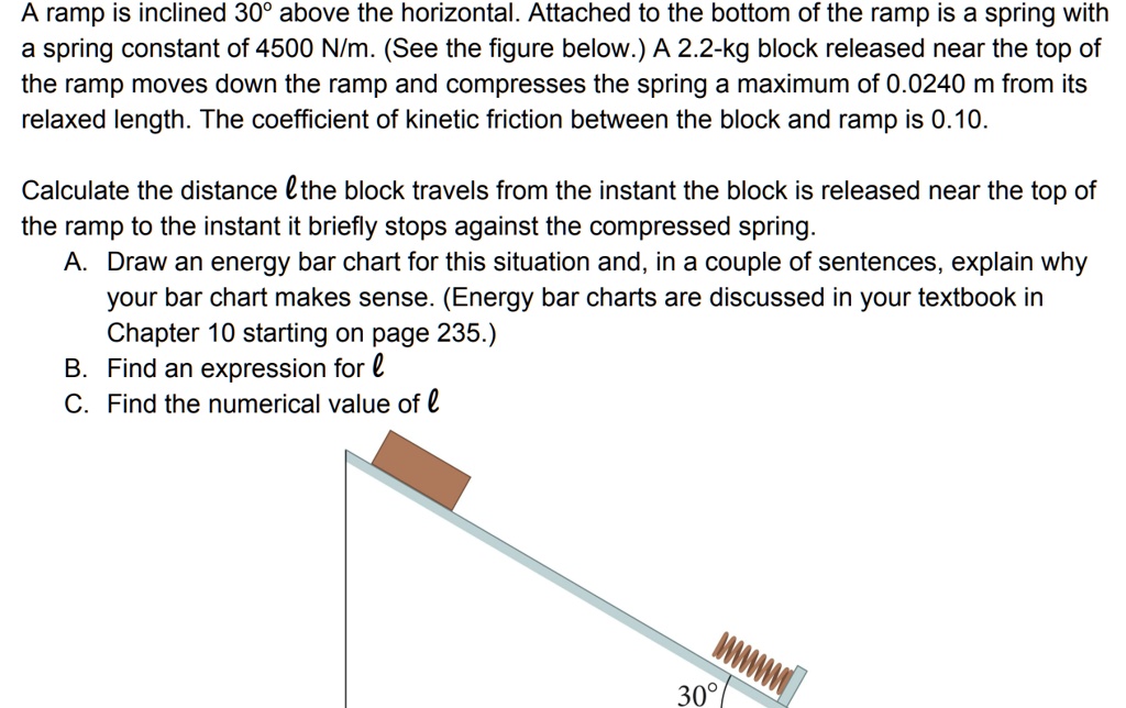 SOLVED: A ramp is inclined 30Â° above the horizontal. Attached to the ...
