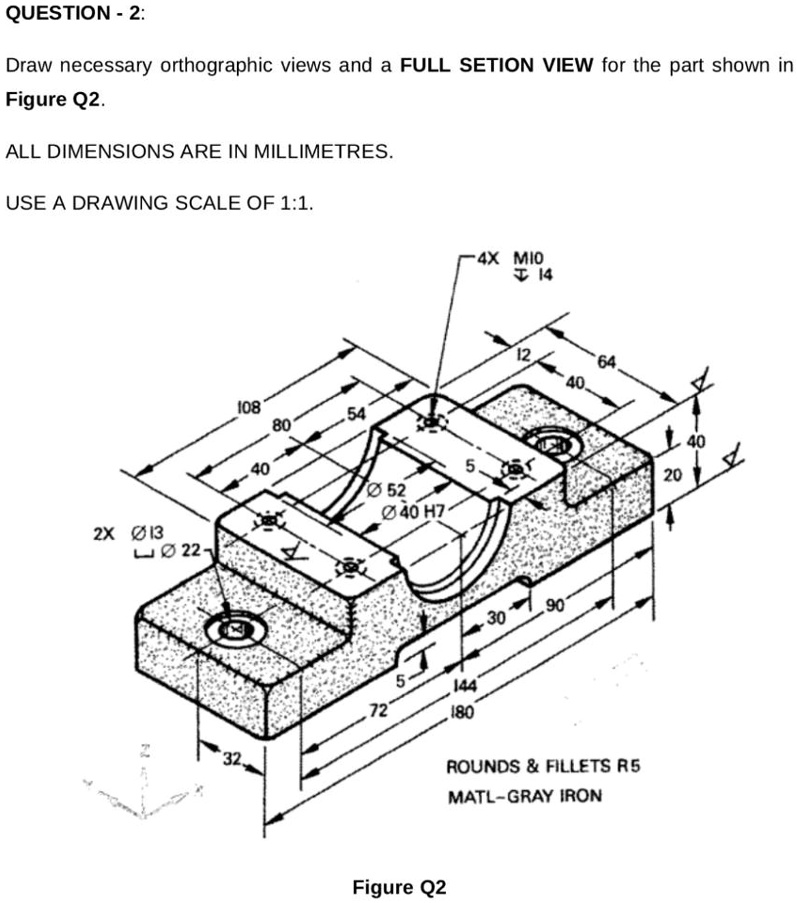 SOLVED: Please draw using AutoCAD and show fully DIMENSIONS. Use ONLY THIRD ANGLE PROJECTION ...