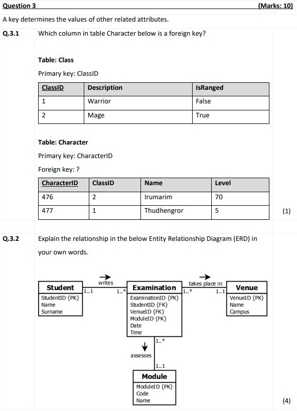 SOLVED: Texts: Question 3 Marks: 10) A key determines the values of ...
