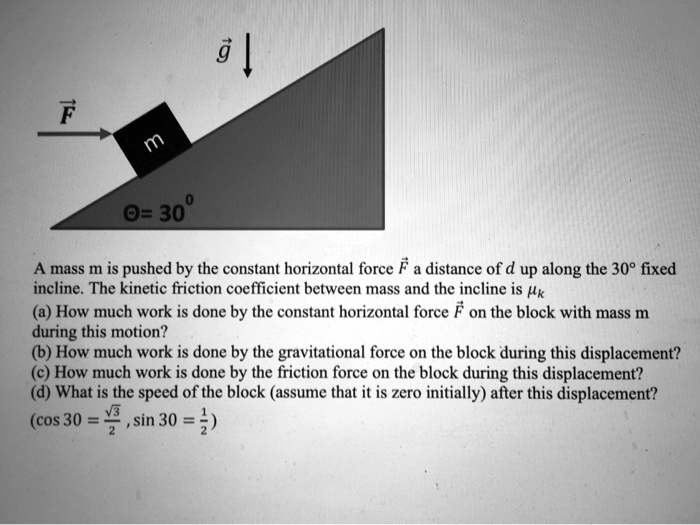 SOLVED: g1 F 0=300 A mass m is pushed by the constant horizontal force ...
