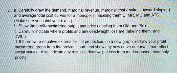 SOLVED: a. Carefully draw the demand, marginal revenue, marginal cost ...