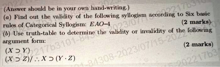 SOLVED: (a) Find out the validity of the following syllogism according ...