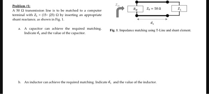 SOLVED: Problem #1: A 50-ohm transmission line is to be matched to a computer B, Z=50 ohms ZL ...