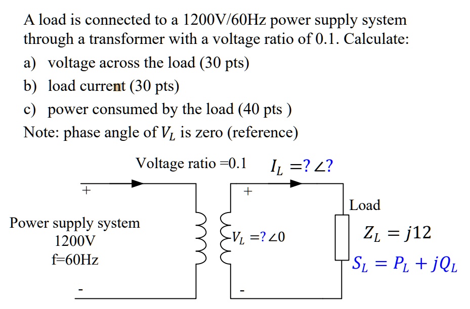 SOLVED: A load is connected to a 1200V/60Hz power supply system through ...