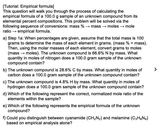 SOLVED: [Tutorial: Empirical formula] This question will walk you through the process of ...
