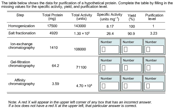 SOLVED: ' The table below shows the data for purification of a hypothetical protein. Complete ...