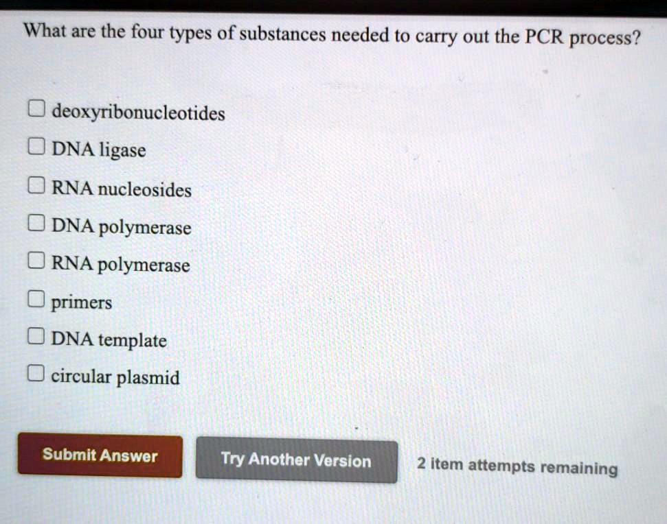 SOLVED: What are the four types of substances needed to carry out the ...