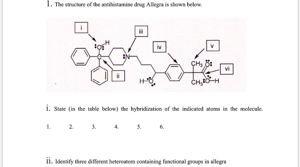 SOLVED: 1 The structure of the antihistamine drug Allegra is shown ...