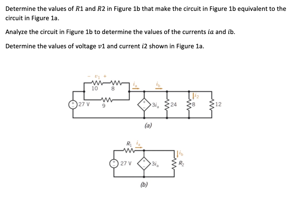 Determine the values of R1 and R2 in Figure 1b that make the circuit in Figure 1b equivalent to ...