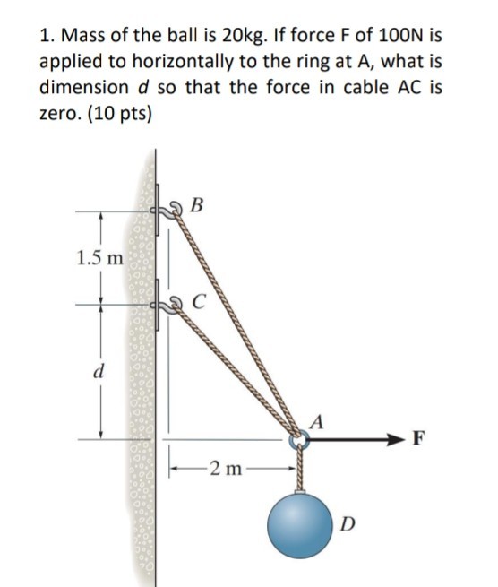 SOLVED: 1. Mass of the ball is 20 kg. If force F of 100 N is applied to ...