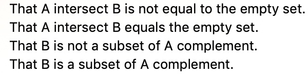 that a intersect b is not equal to the empty set that a intersect b equals the empty set that b ...