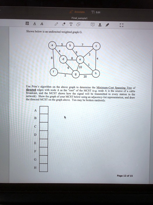 Solved Title Minimum Cost Spanning Tree Of A Weighted Graph Using Prims Algorithm Shown Below