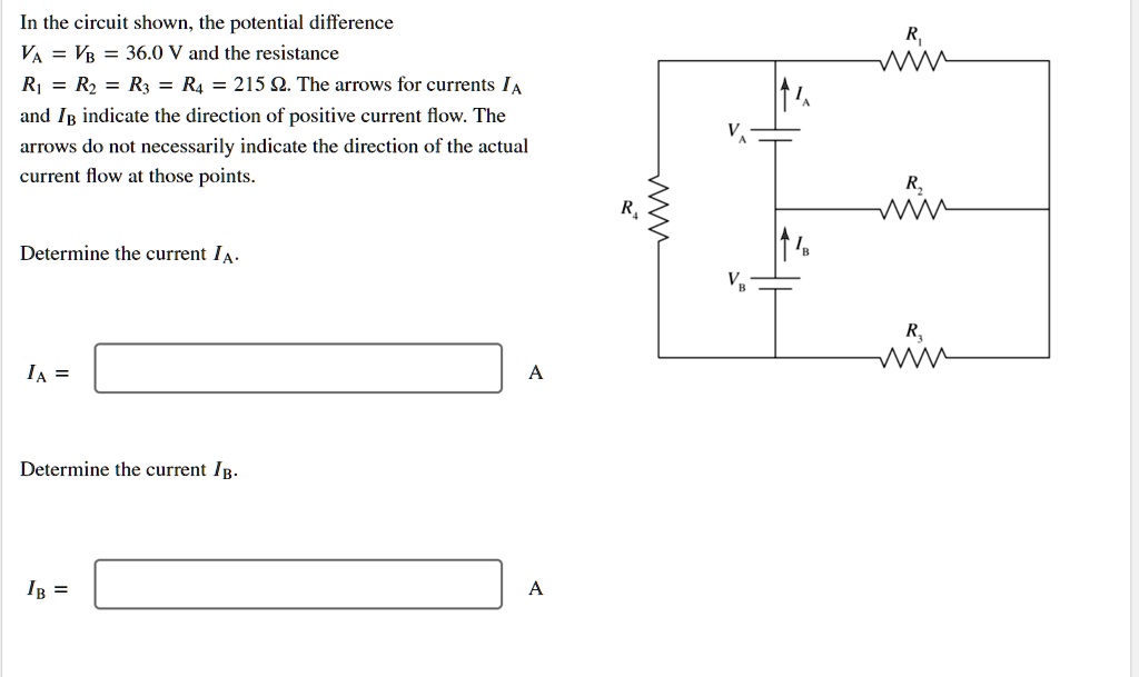 SOLVED: In the circuit shown, the potential diflerence VA = VB = 36.0 V and the resistance R1 ...