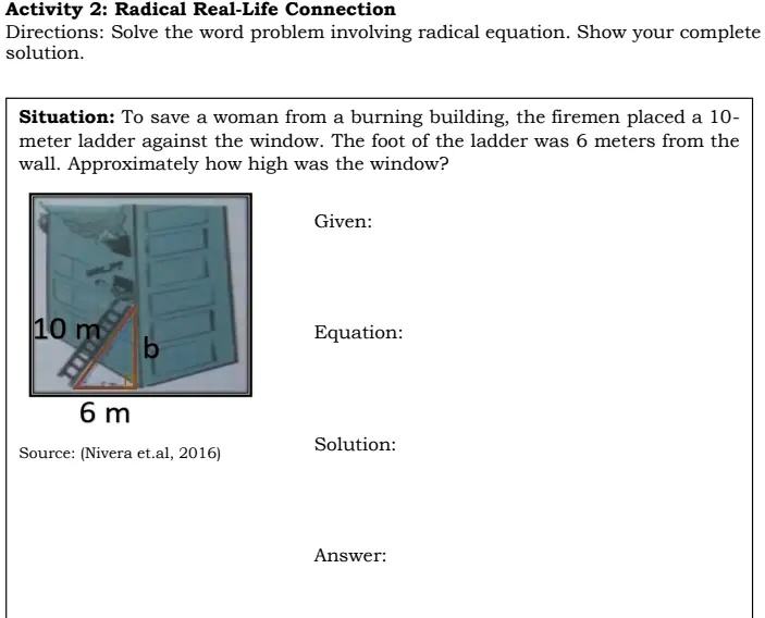 [GET ANSWER] Activity 2: Radical Real-Life Connection Directions: Solve ...