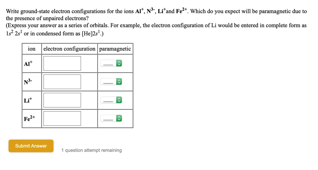 write ground state electron configurations for the ions alt n litand ...