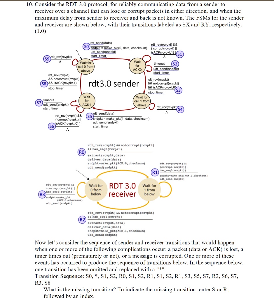 SOLVED: 10. Consider the RDT 3.0 protocol for reliably communicating data from a sender to ...