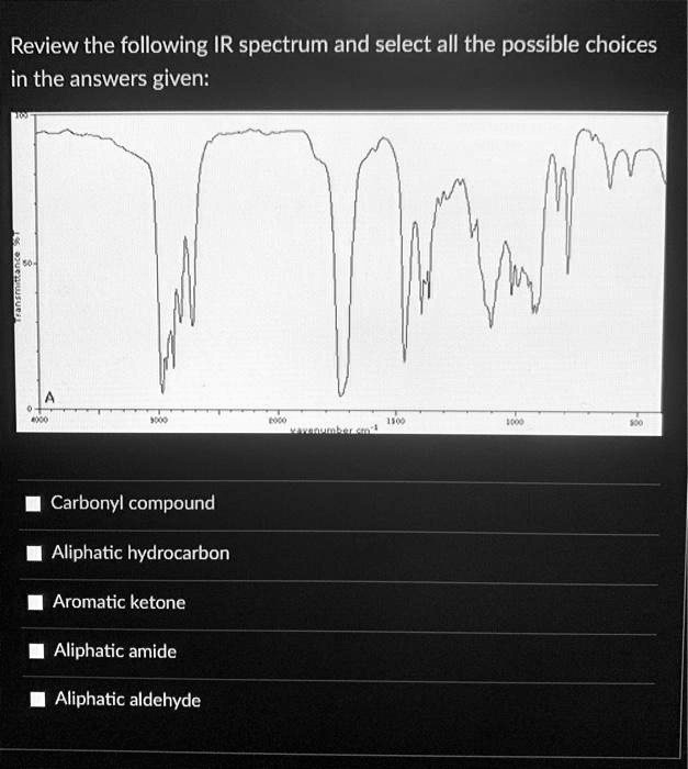 review the following ir spectrum and select all the possible choices in ...