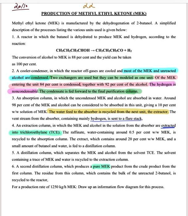 draw flowsheet diagrams for this process with all the input and output ...