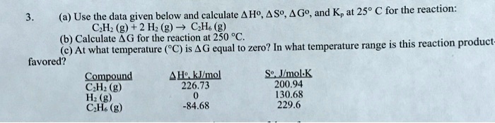 SOLVED: (a) Use the data given below and calculate AHo,4So,4Go and Kp at 250 € for the reaction ...