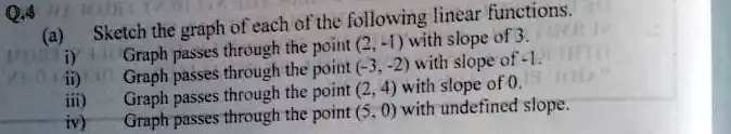 Q.4 (a) Sketch the graph of each of the following linear functions. i ...