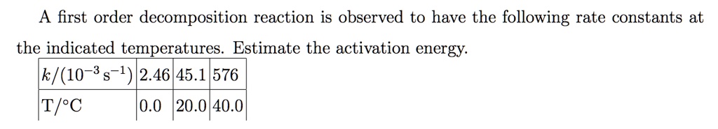A first-order decomposition reaction is observed to have the following ...
