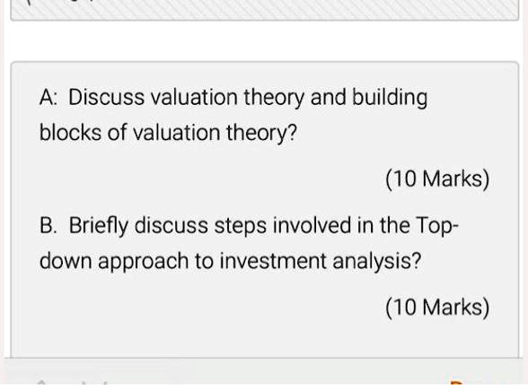SOLVED: A: Discuss valuation theory and the building blocks of ...