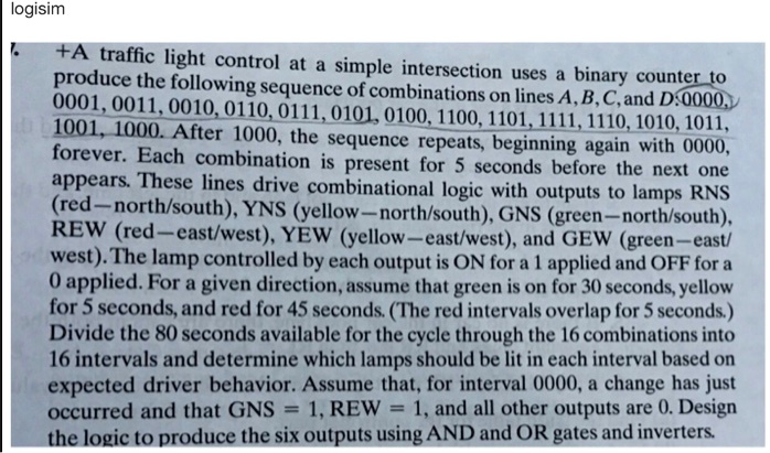 SOLVED: logisim A traffic light control at a simple intersection uses a ...