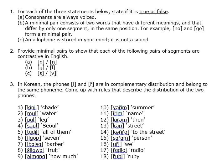 1. For each of the three statements below, state if it is true or false ...