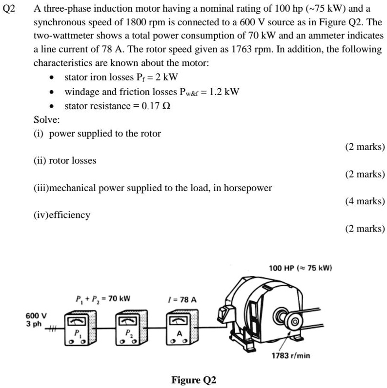 q2 a three phase induction motor having a nominal rating of 100 hp75 kw and a synchronous speed ...