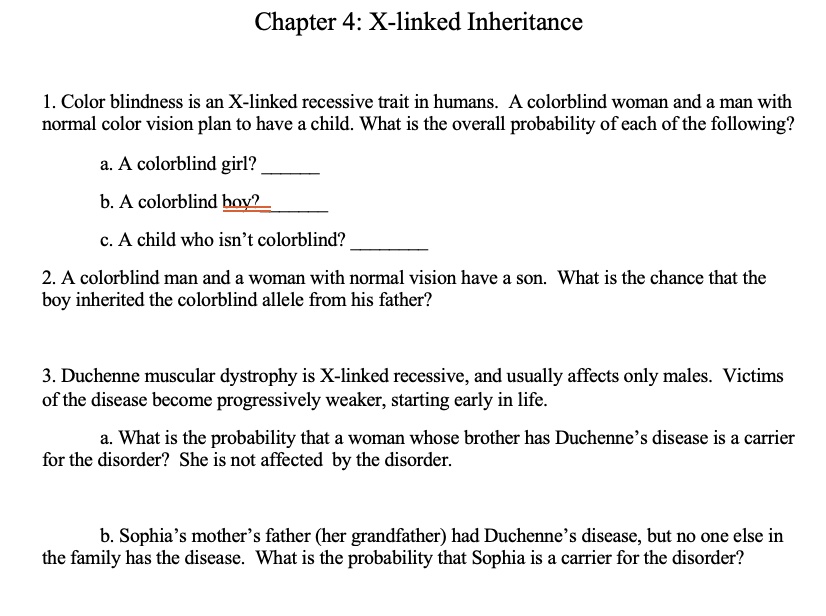 chapter 4 x linked inheritance color blindness is an x linked recessive trait in humans a ...