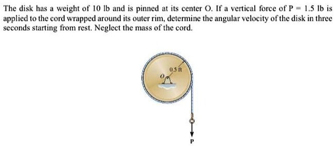 SOLVED: The disk has a weight of 10 lb and is pinned at its center O ...
