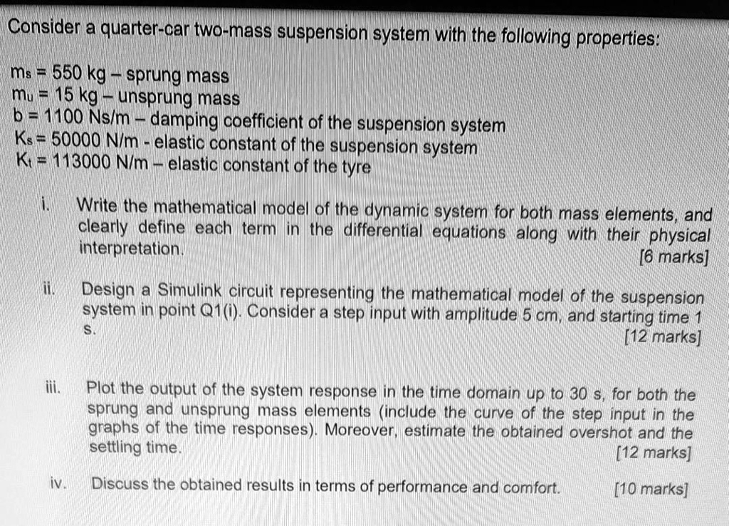 SOLVED: Consider a quarter-car two-mass suspension system with the ...
