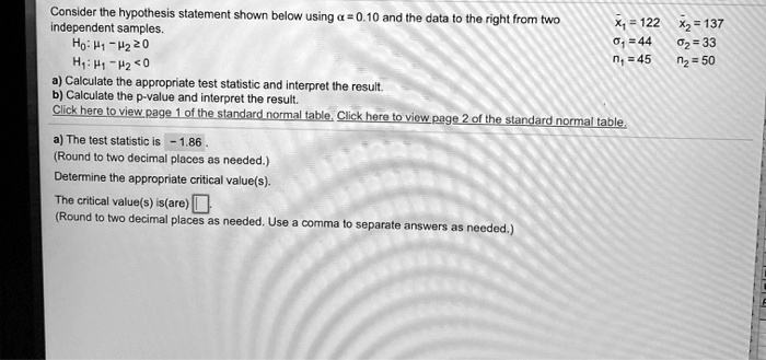 SOLVED: Consider the hypolhesis statement shown below SOLVED: Consider the hypolhesis statement shown below