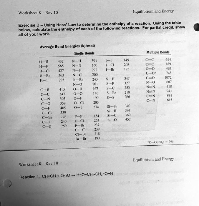 SOLVED: Worksheet Rev /0 Equilibrium and Energy Exercise B Using Hess ...