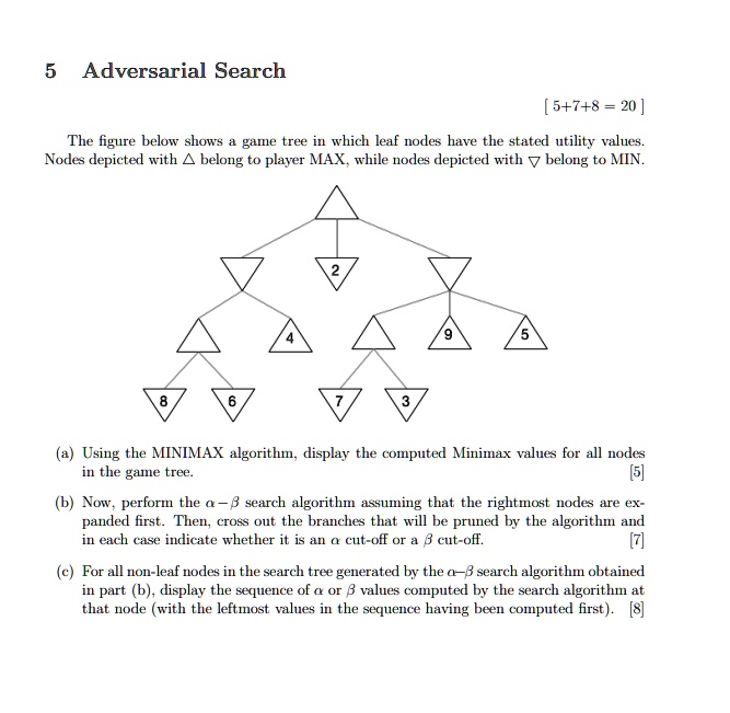 SOLVED: Adversarial Search 5 + 7 + 8 = 20 The figure below shows a game ... SOLVED: Adversarial Search 5 + 7 + 8 = 20 The figure below shows a game ...