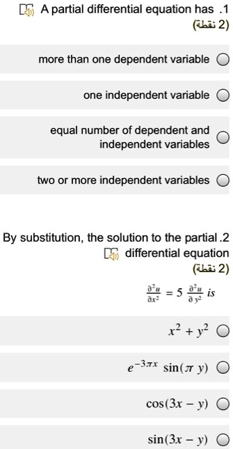 SOLVED: A partial differential equation has (i; 2) more than one ...