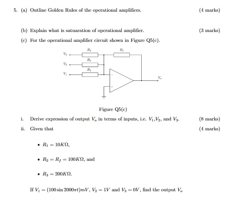 5 a outline golden rules of the operational amplifiers 4 marks b explain what is saturation of ...