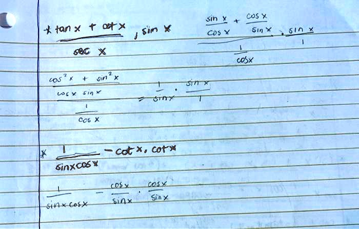 SOLVED: Sin Cos * tan * t Mx sin % Cos * Sin coSx cos L 9in Cos X Cot X' CotX Sinxcsy COs CosX S ...