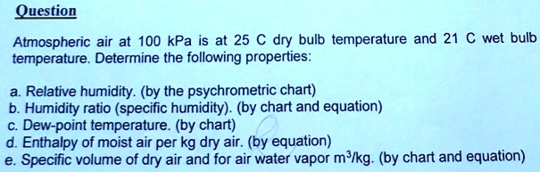 SOLVED: Atmospheric air at 100 kPa is at 25Â°C dry bulb temperature and ...