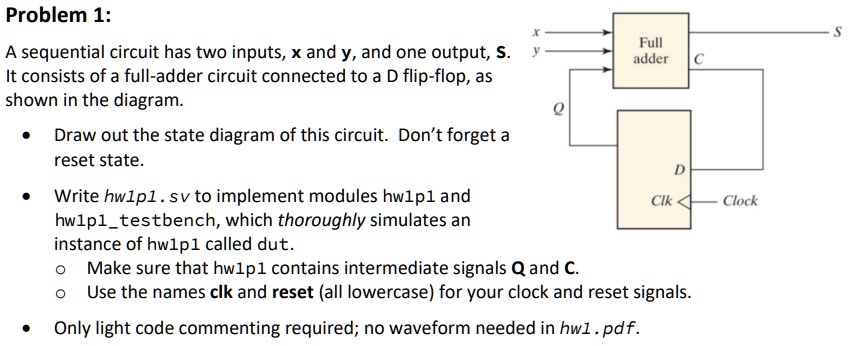 Solved Problem 1 A Sequential Circuit Has Two Inputs X And Y And One Output S It Consists