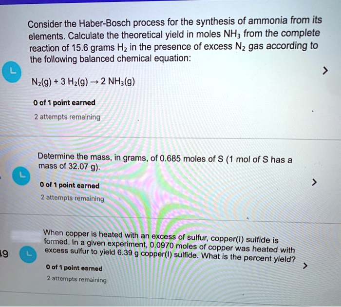 SOLVED: Consider the Haber-Bosch process for the synthesis of ammonia ...