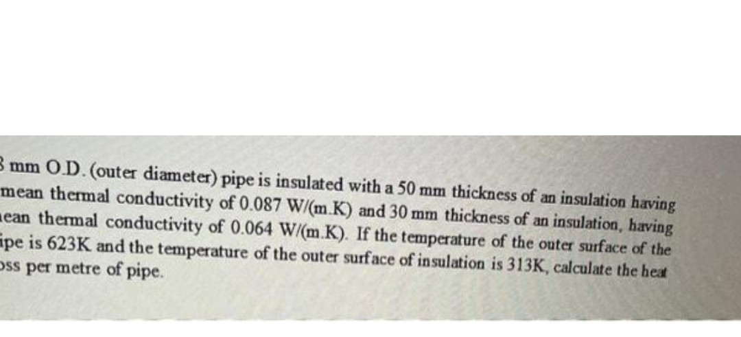 SOLVED: mm O.D. (outer diameter) pipe is insulated with a 50 mm ...