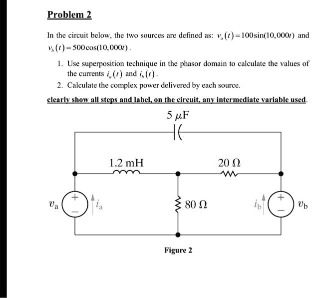 SOLVED: Problem 2 In the circuit below, the two sources are defined as: v = 100sin(10,000) and i ...